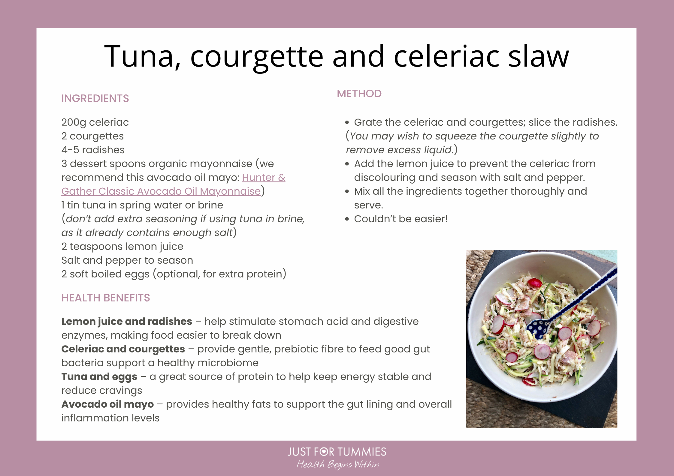 Summer lunch sorted – Tuna, courgette and celeriac slaw - Just For Tummies